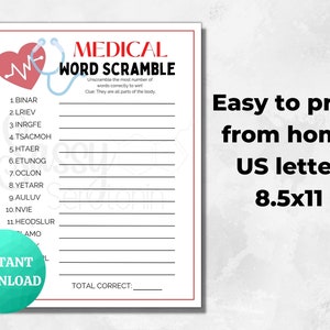 Medical Word Scramble PRINTABLE Medical Game Doctor Nurse - Etsy