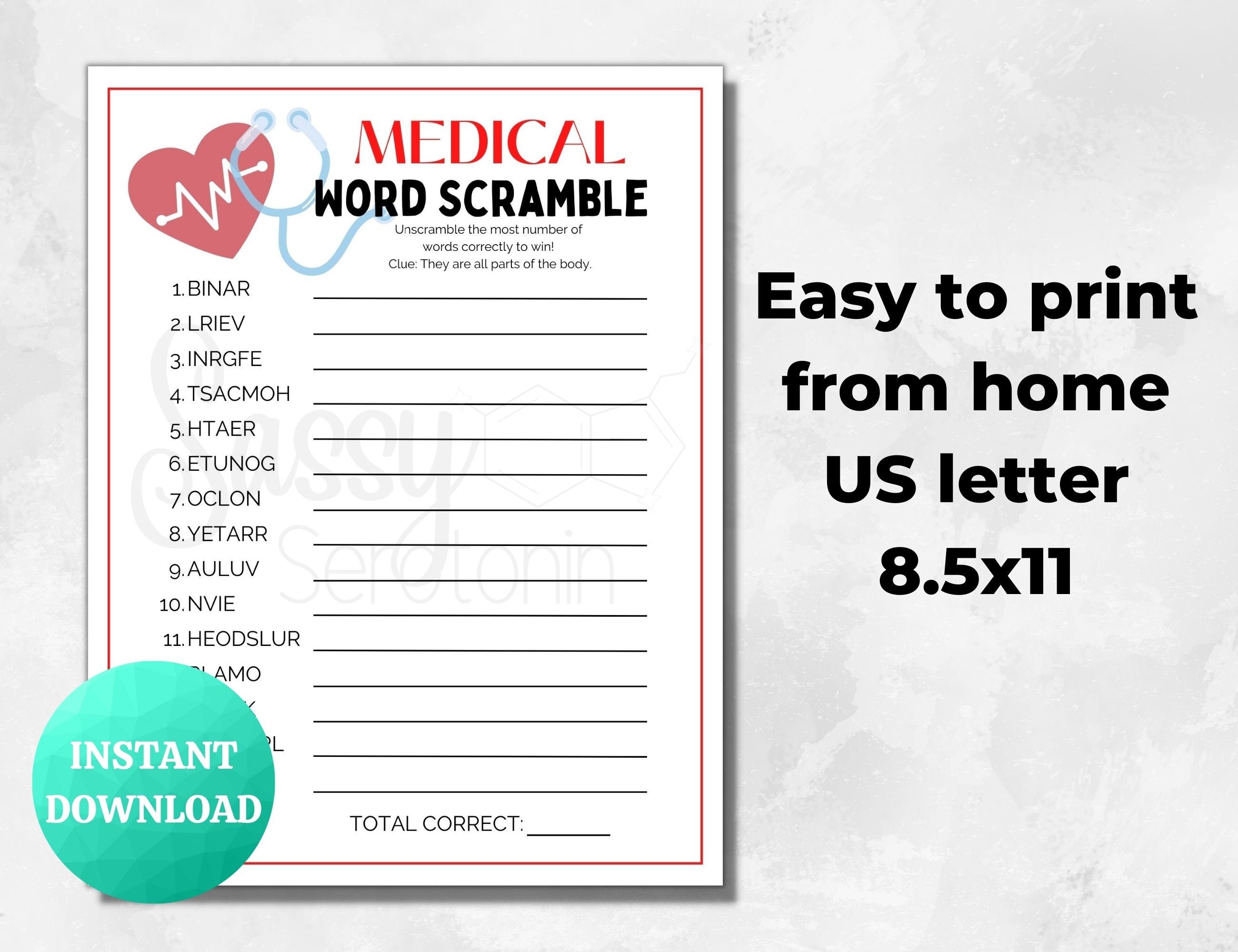 Medical Word Scramble PRINTABLE Medical Game Doctor Nurse - Etsy