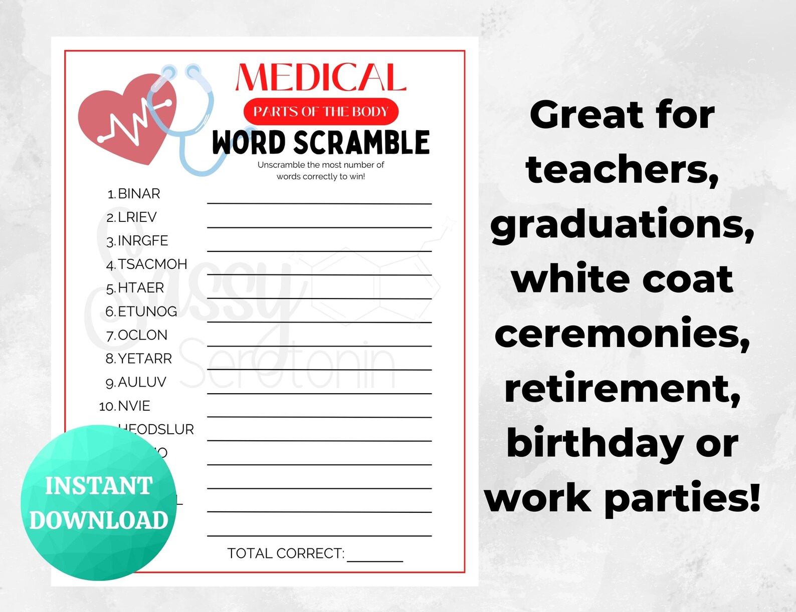 Medical Word Scramble | PRINTABLE Medical Game | Doctor Nurse Fun Game ...