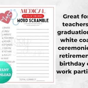 Medical Word Scramble | PRINTABLE Medical Game | Doctor Nurse Fun Game ...