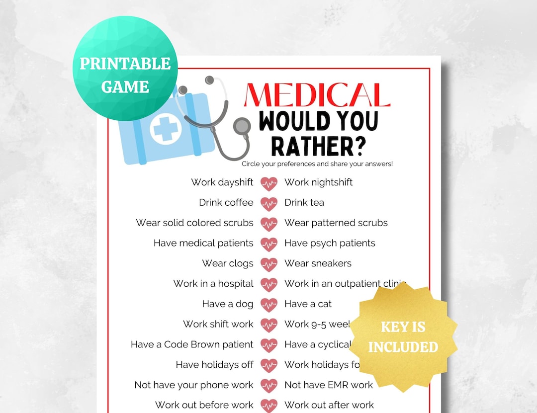 Medical Would You Rather | PRINTABLE Medical Game | Doctor Nurse Fun ...