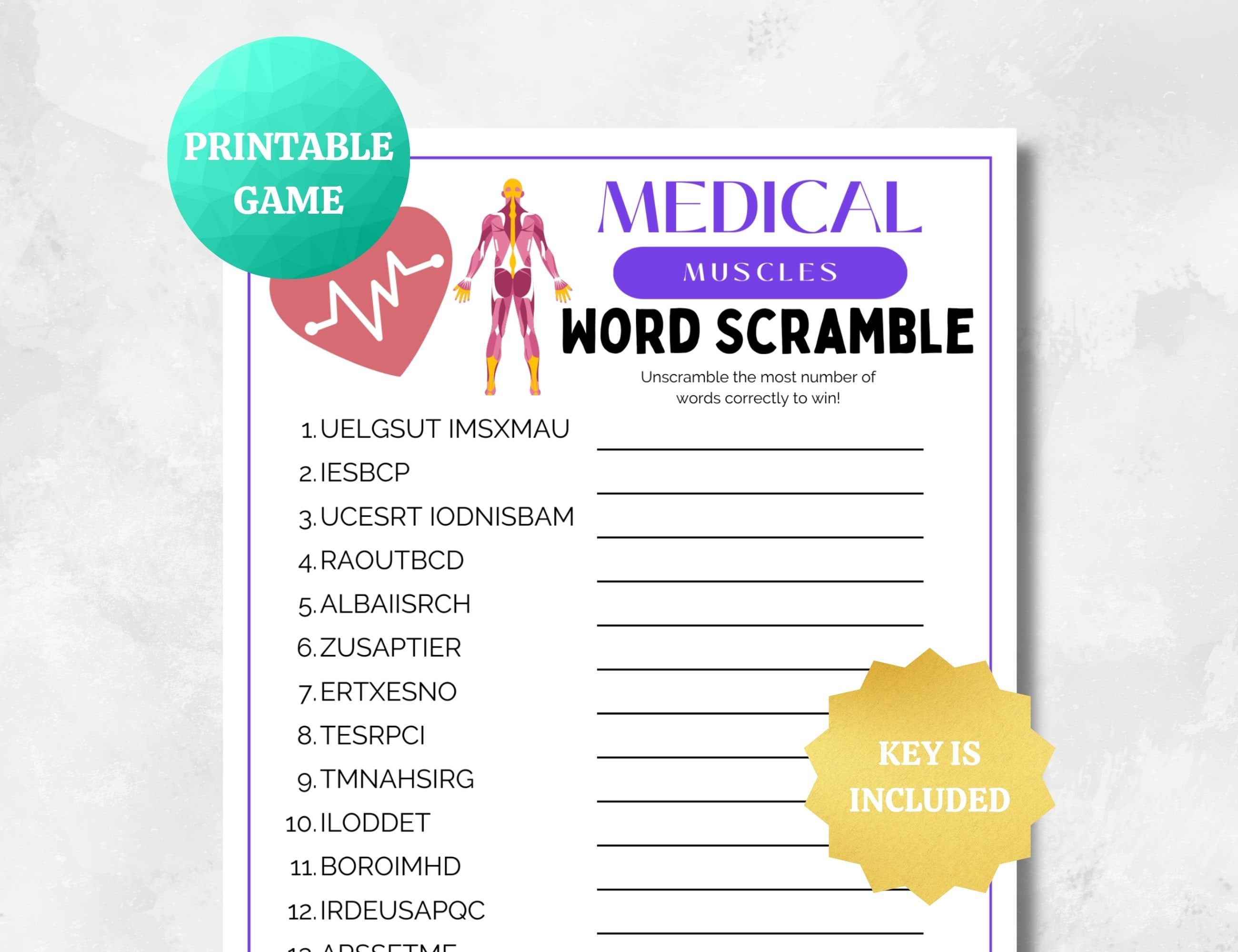 Medical MUSCLES Word Scramble | PRINTABLE Medical Game | Doctor Nurse ...