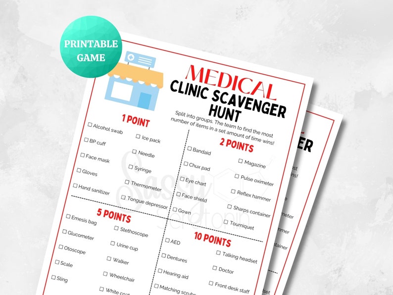 Medical CLINIC Scavenger Hunt | PRINTABLE Medical Game | Doctor Nurse ...