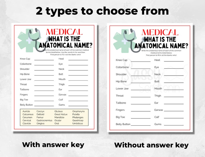 Medical What is the Anatomical Name? | PRINTABLE Medical Doctor Nurse ...