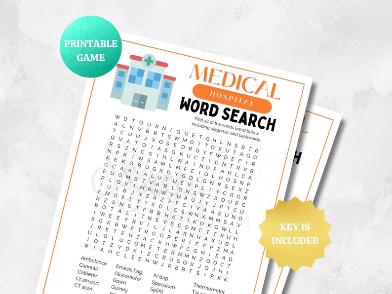 Medical Hospital Word Search | PRINTABLE Doctor Nurse Fun Game ...
