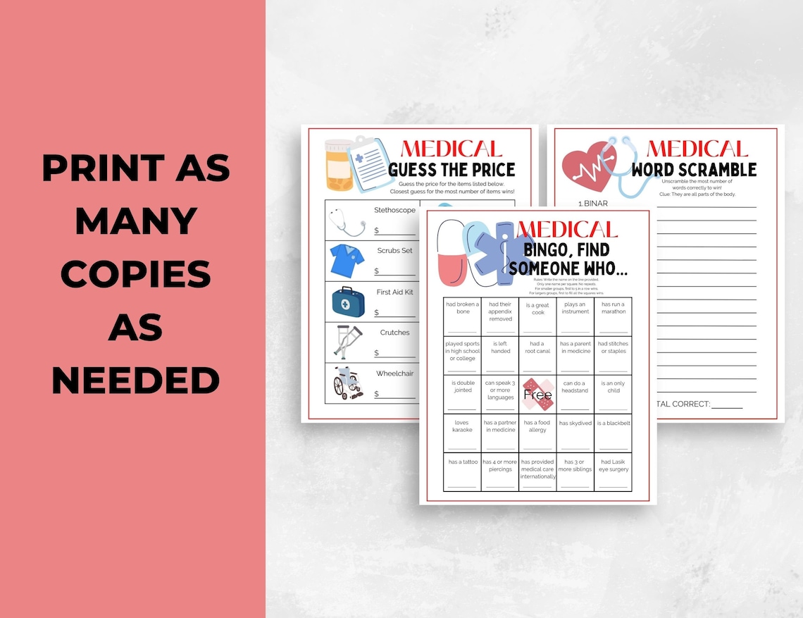 Medical Game Bundle PRINTABLE Medical Games Doctor Nurse - Etsy