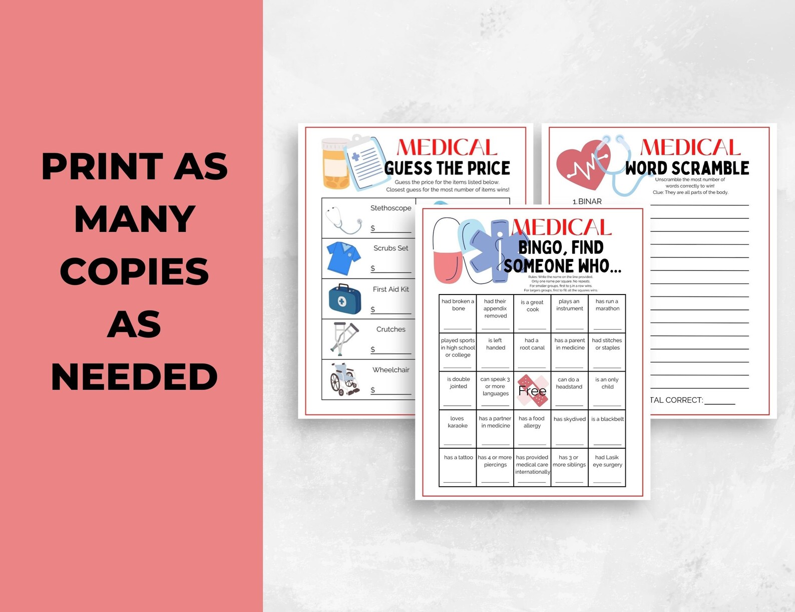 Medical Game Bundle PRINTABLE Medical Games Doctor Nurse - Etsy