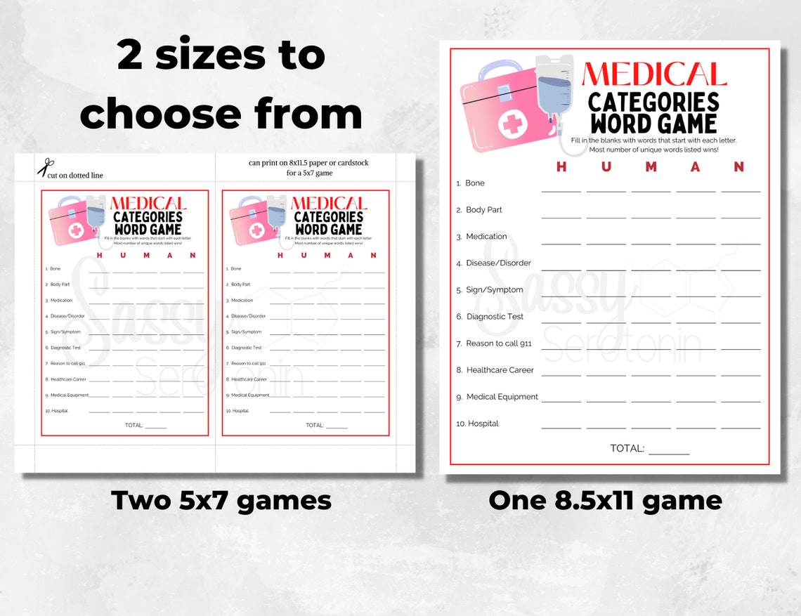 Medical Categories Word Game PRINTABLE Medical Game Doctor - Etsy
