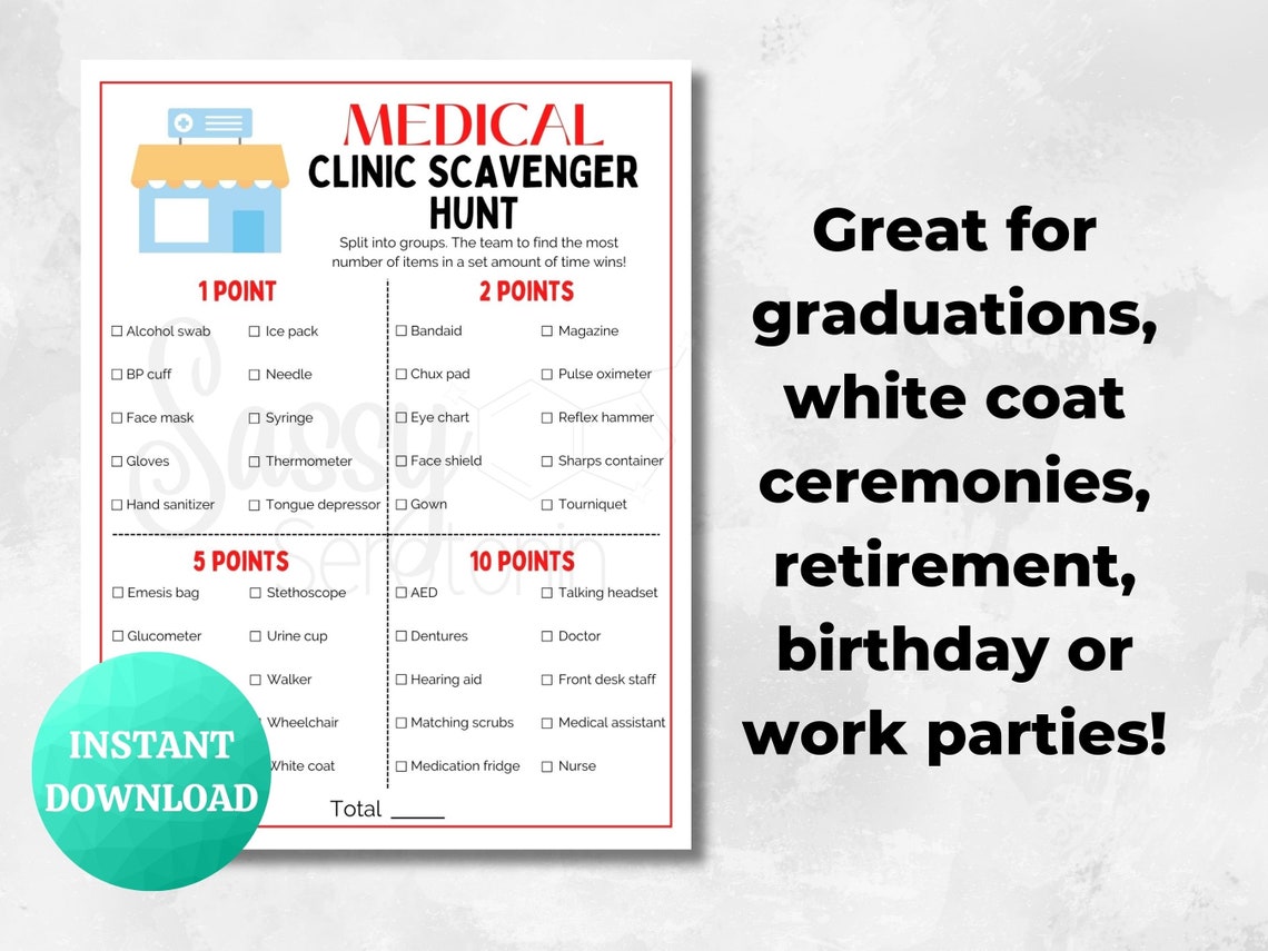 Medical CLINIC Scavenger Hunt | PRINTABLE Medical Game | Doctor Nurse ...