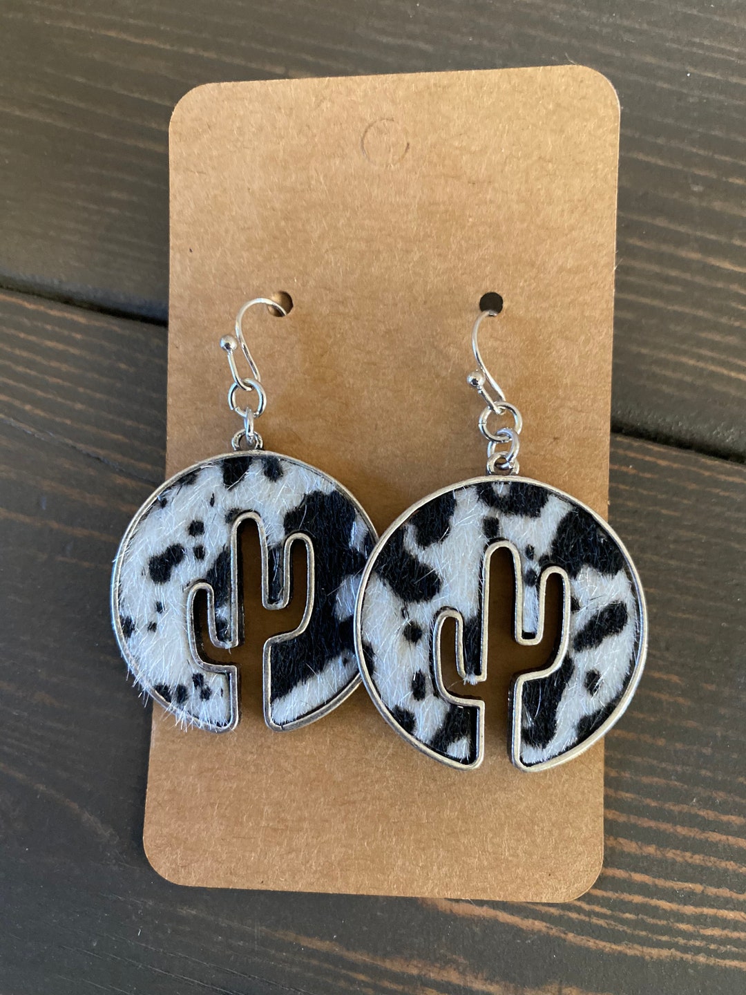 Cow Print Earrings, Cow Print Cactus Earrings, Cow Print Jewelry, Cow ...