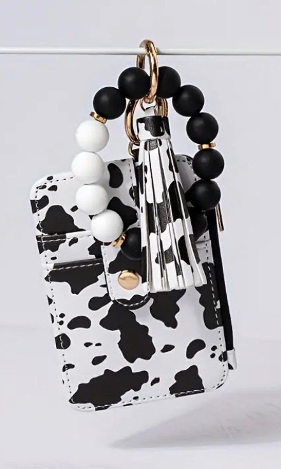 Cow Print Beaded Wristlet Keychain Cow Print Silicone Bead Bangle ...