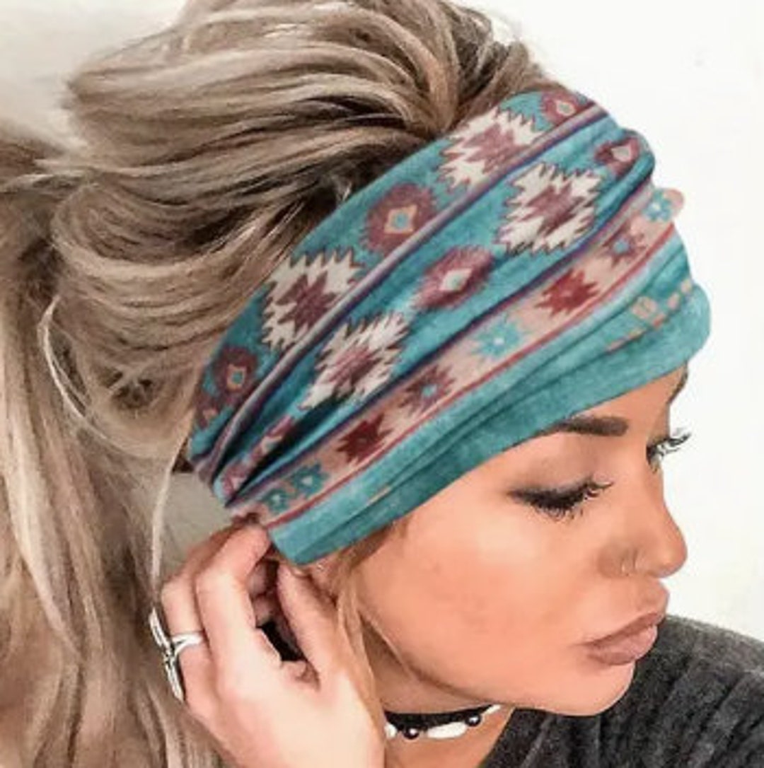 Aztec Print Stretchy Head Wrap, Western Headband, Aztec Stretchy ...