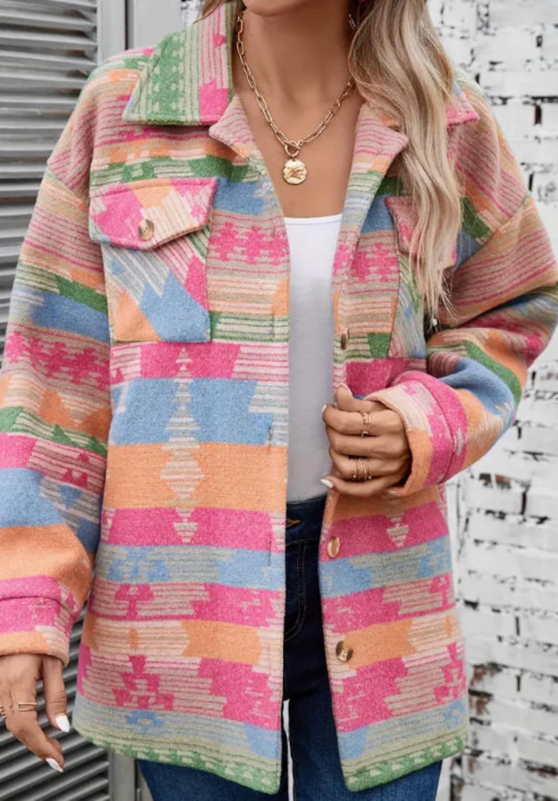 Aztec Print Shacket,aztec Jacket,western Style, Aztec Print Shirt ...