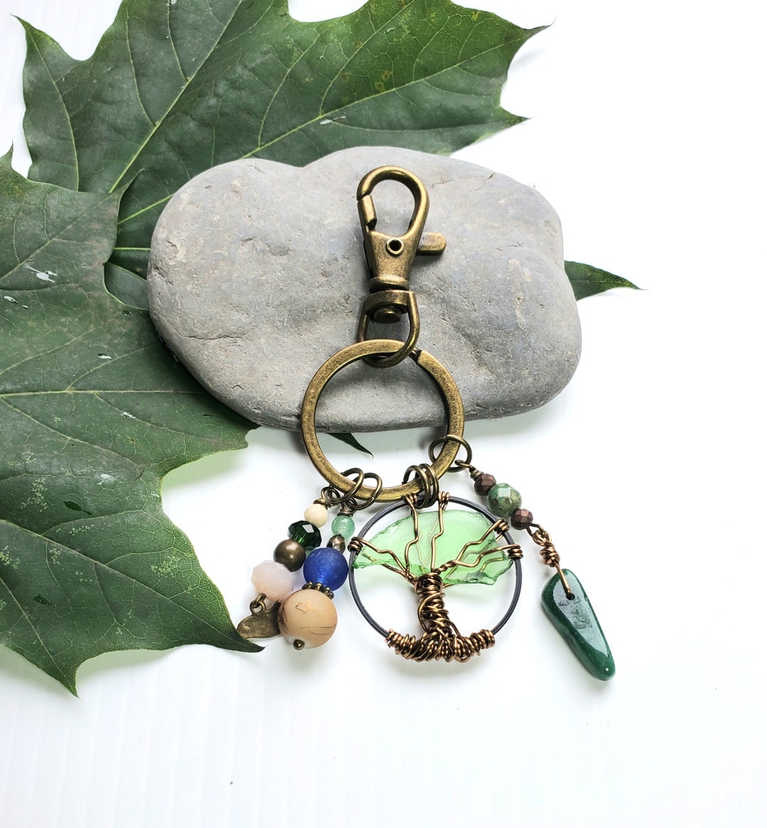 Tree of Life Keychain, Beach Glass Accessories, Wisdom Keyring, Gift ...