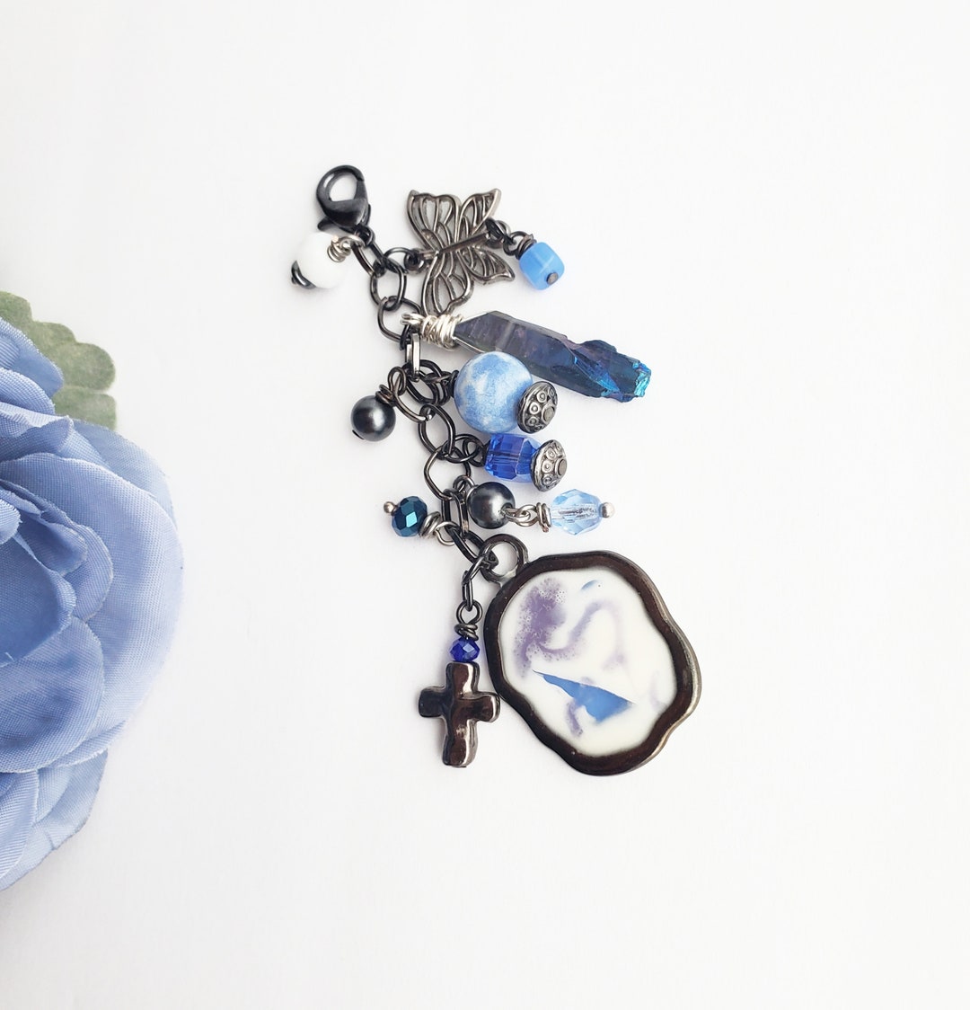 Fighting Fear Charm Clip-on, Blue and Silver, Word Charm, Gifts for ...