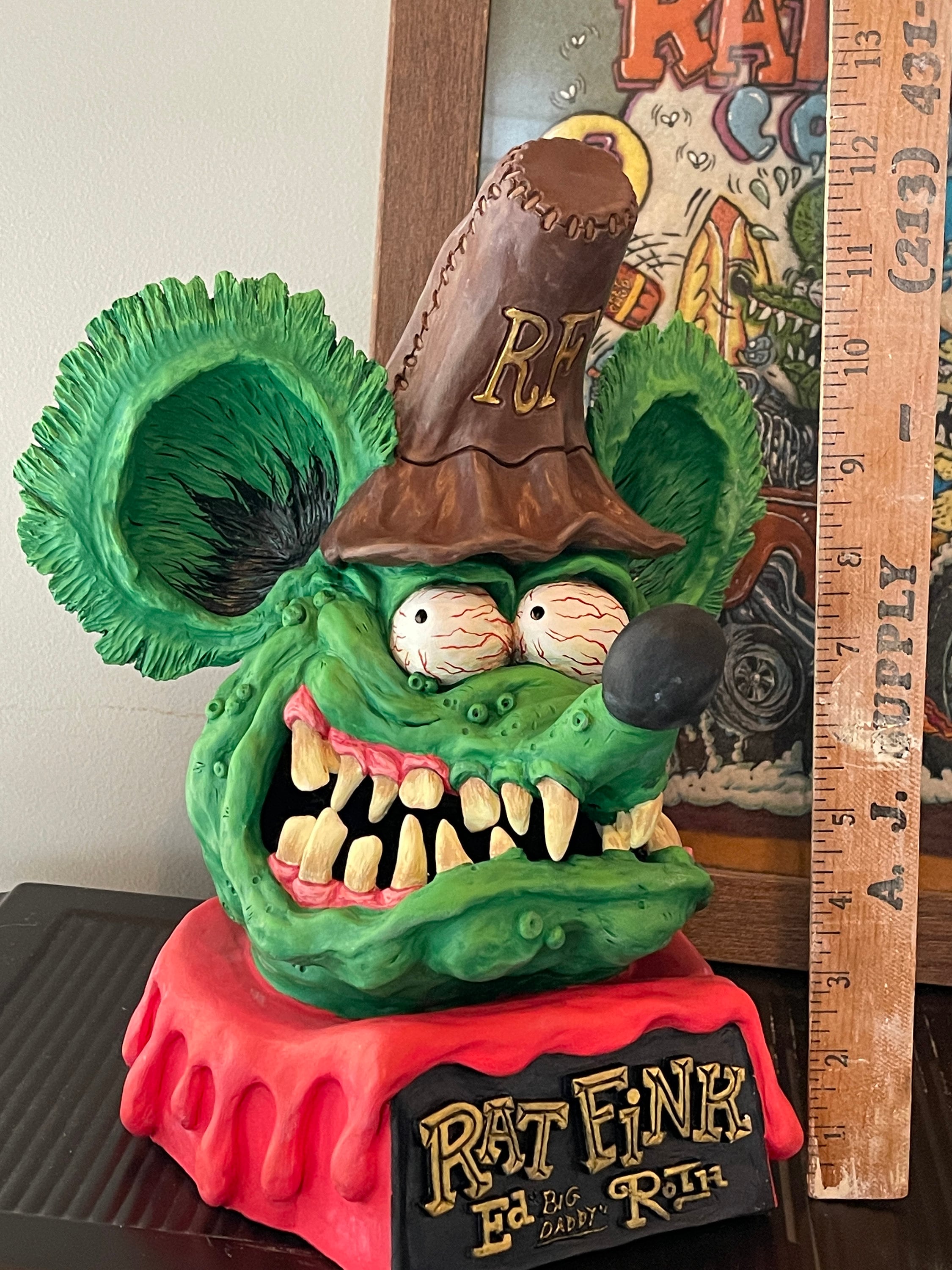 Rat Fink Head Figure Big Daddy 100% Handmade Sculpture Ceramic+hand ...