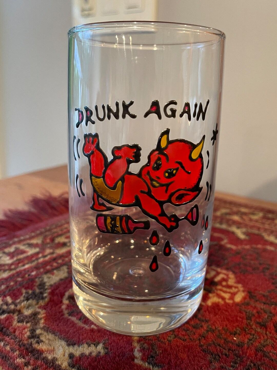 Hand Painted Little Devil Drunk Again Unique Beer Glass Highball Glass ...