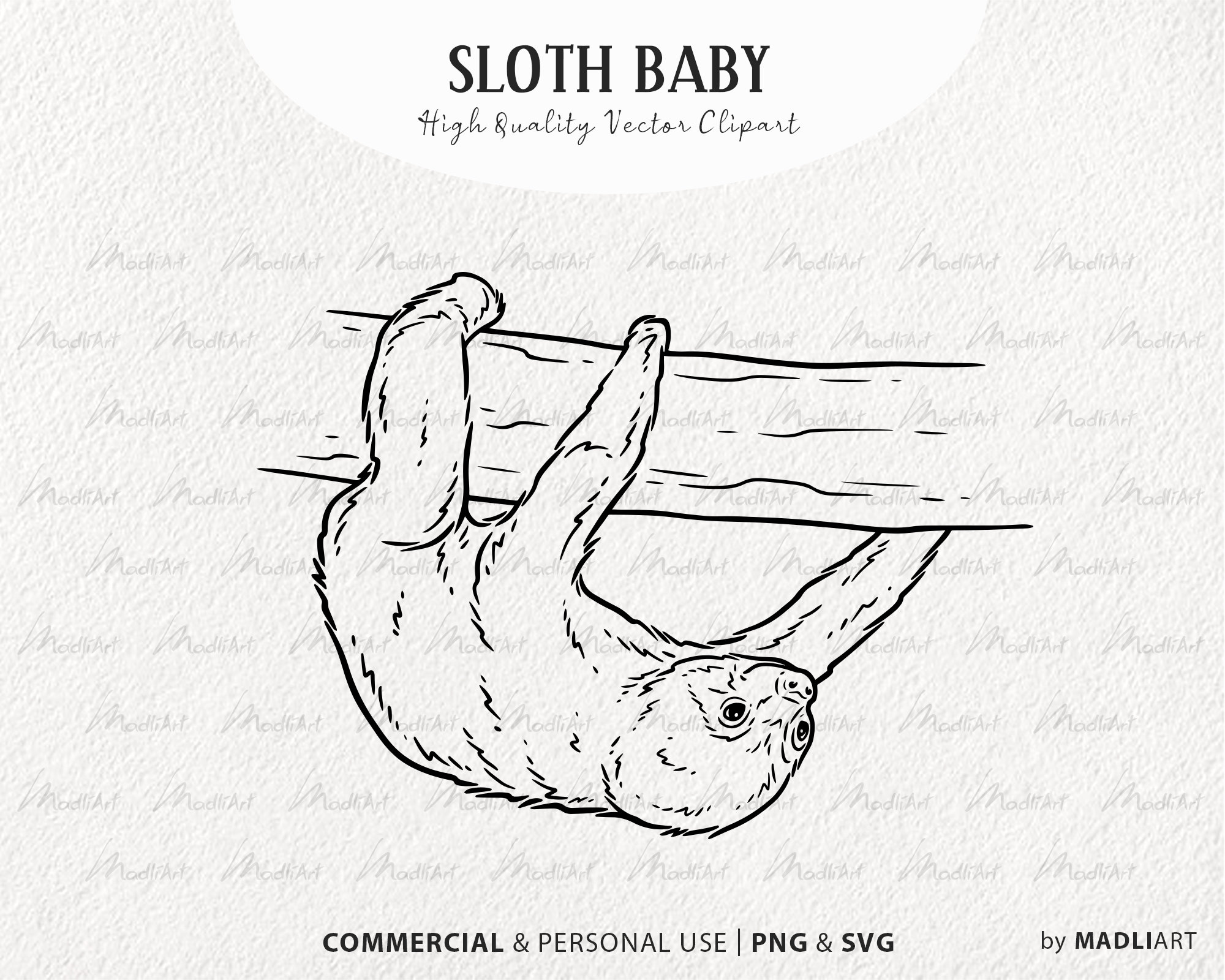 Sloth SVG Clipart Bundle. Cute Baby Sloth Line Illustrations. - Etsy