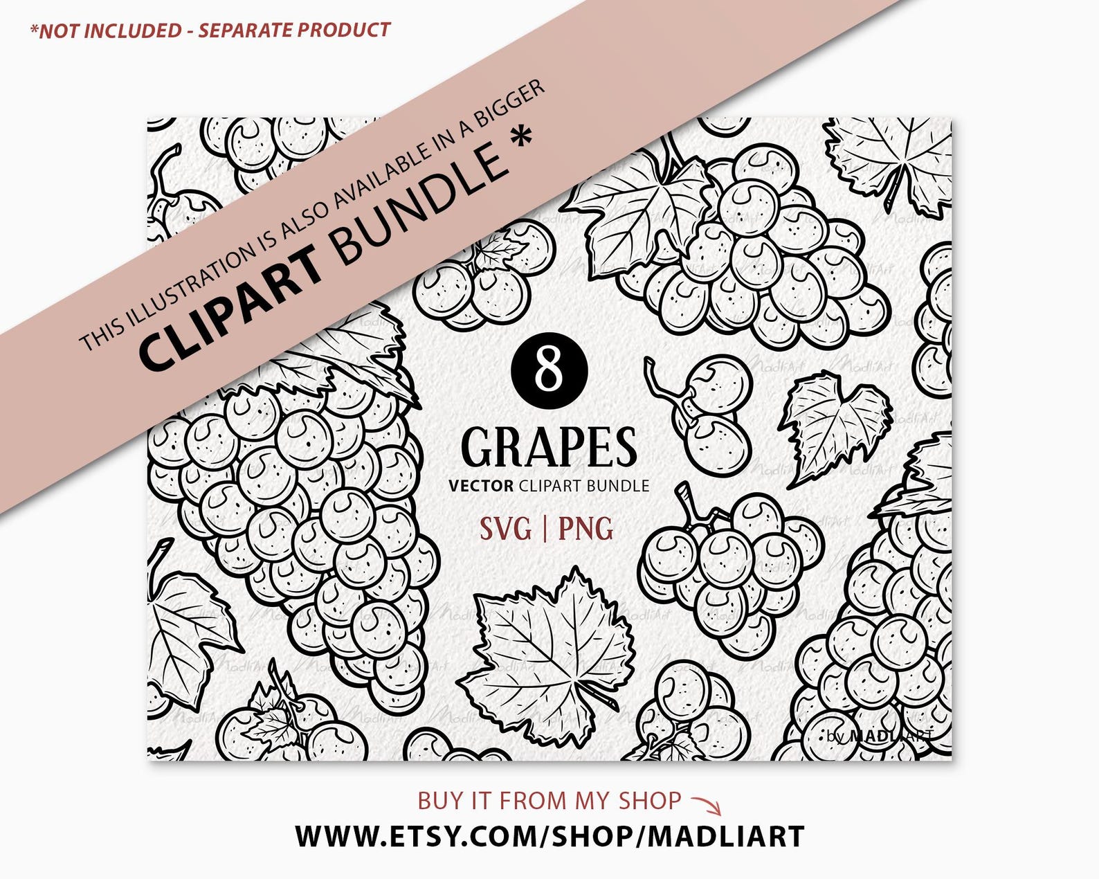 Grape SVG Clipart. Grape Vector Line Art. Grape Bundle Illustration ...