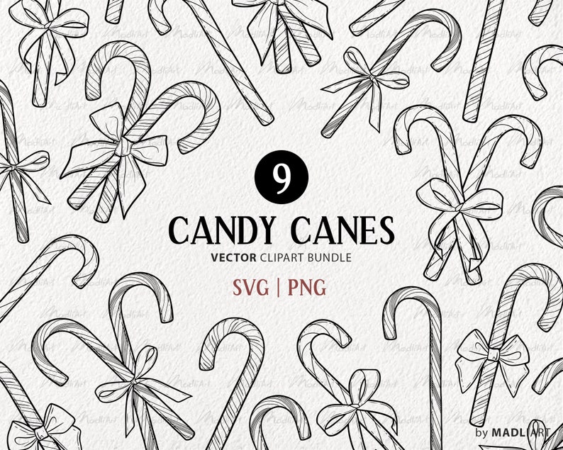 Candy Cane SVG Clipart Set. 9 Vector Christmas Candies. Winter Holiday ...