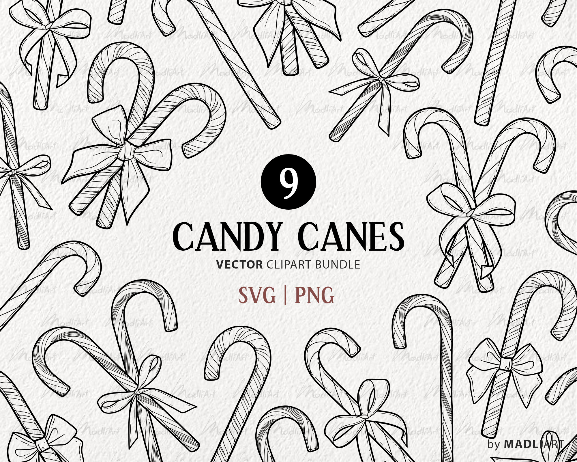 Candy Cane SVG Clipart Set. 9 Vector Christmas Candies. Winter Holiday ...