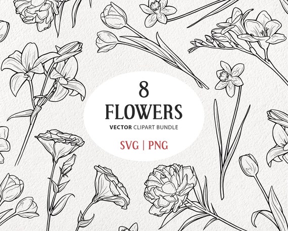 Spring Flower SVG Clipart Bundle. 8 Vector Botanical Line - Etsy