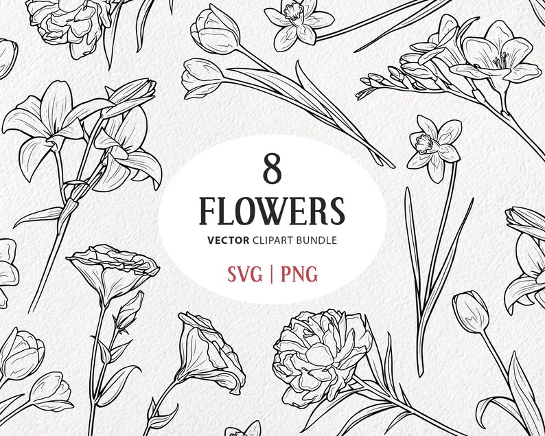 Spring Flower SVG Clipart Bundle. 8 Vector Botanical Line - Etsy
