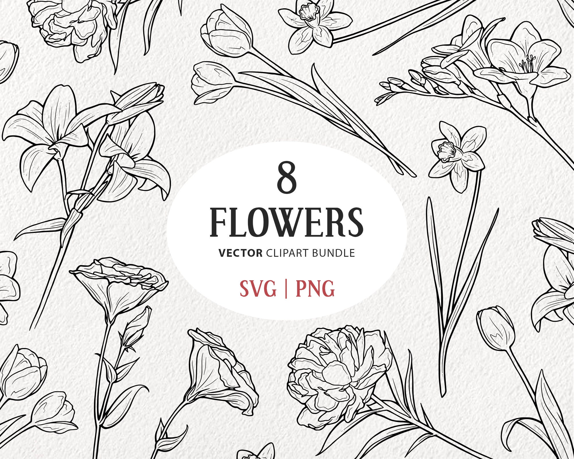 Spring Flower SVG Clipart Bundle. 8 Vector Botanical Line - Etsy UK