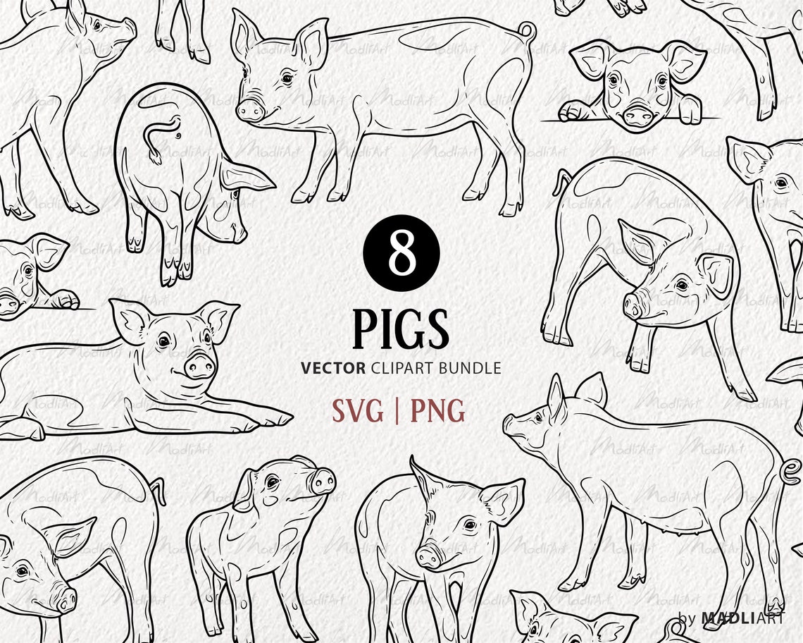 Pig SVG Bundle. Farm Animal SVG Line Art. Cute Piglet Clipart. Pigs ...
