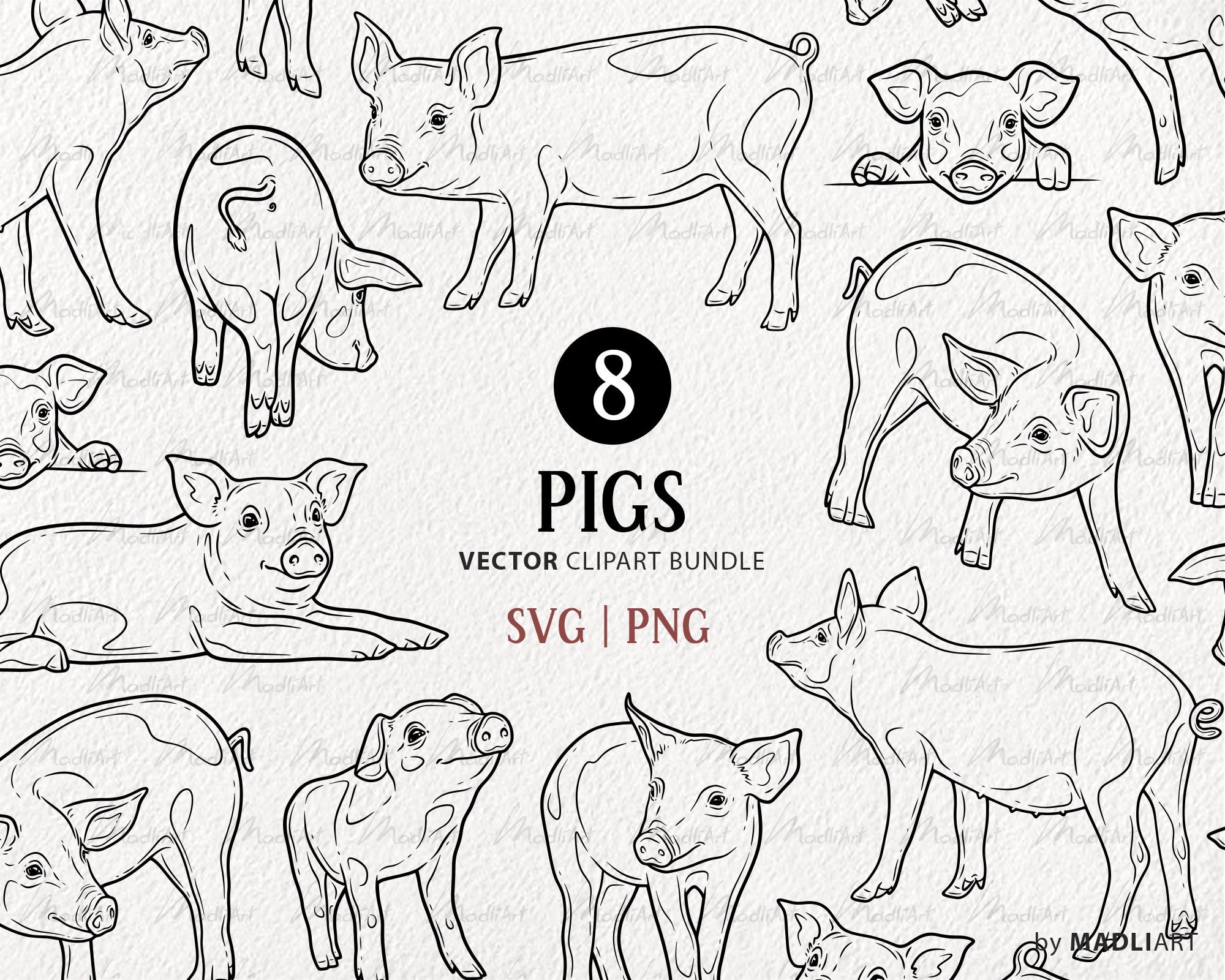 Pig SVG Bundle. Farm Animal SVG Line Art. Cute Piglet Clipart. - Etsy