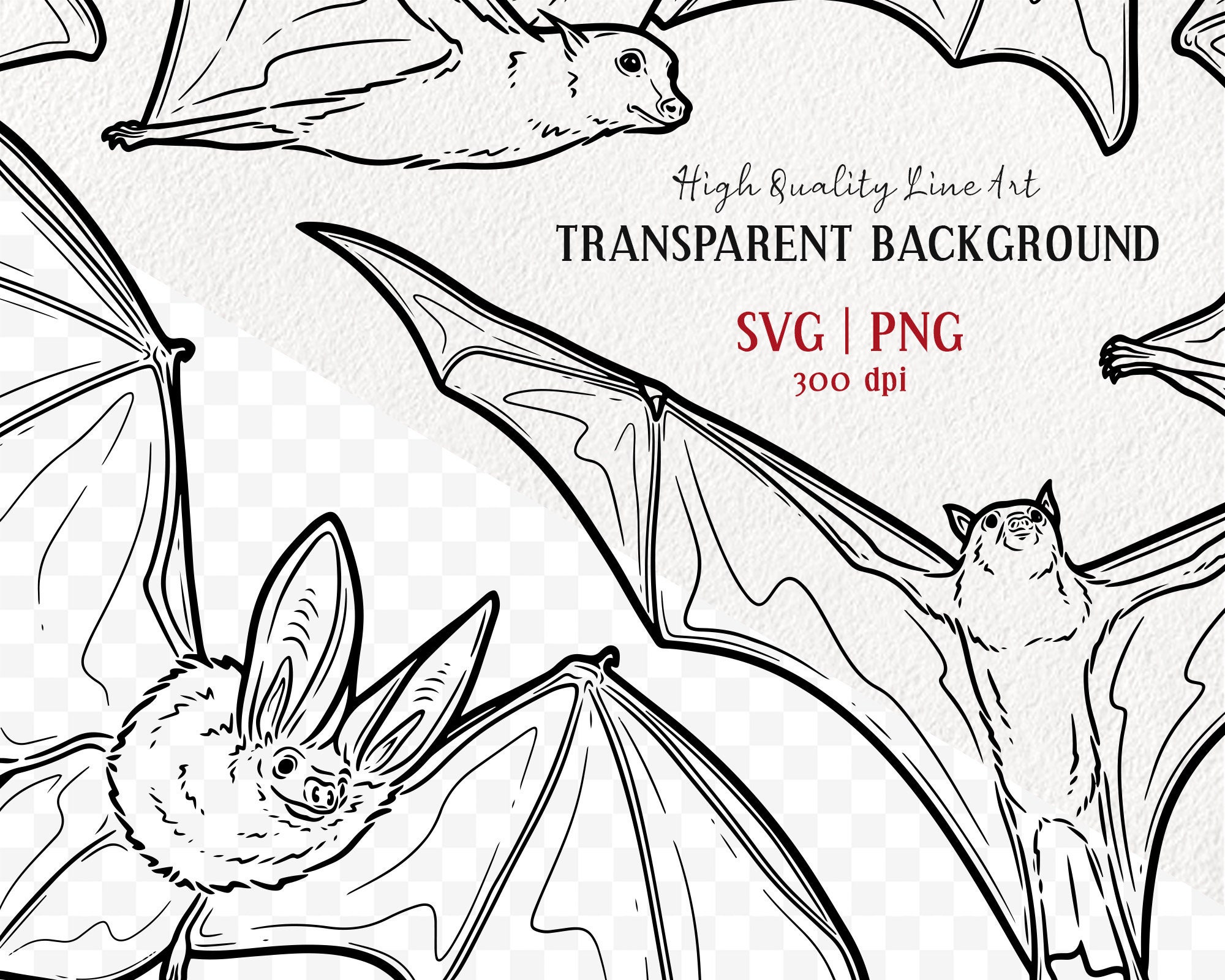 6 Bats SVG Clipart. Flying Bat Vector Art. Fruit Bat Line - Etsy Canada