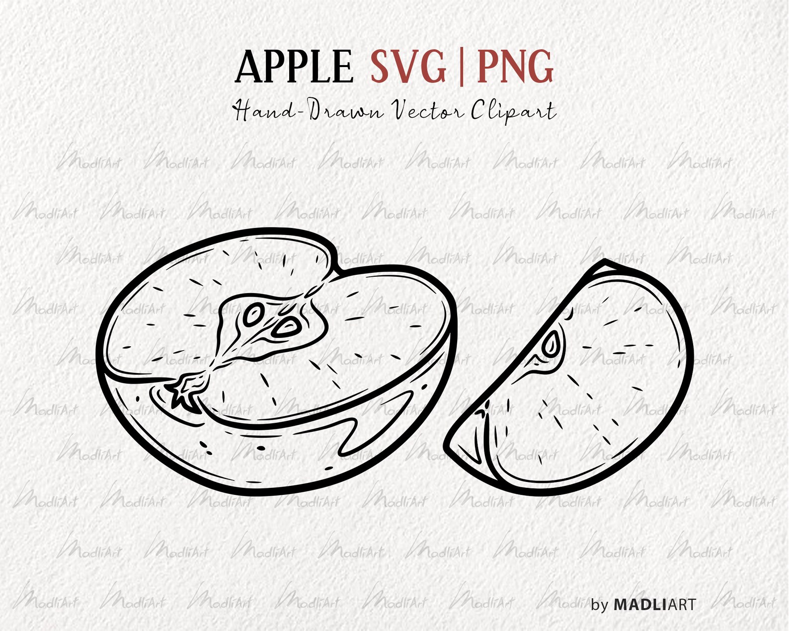 Cut Apple SVG Clipart Set. Apple Vector Line Art. Autumn Apple Fruit ...