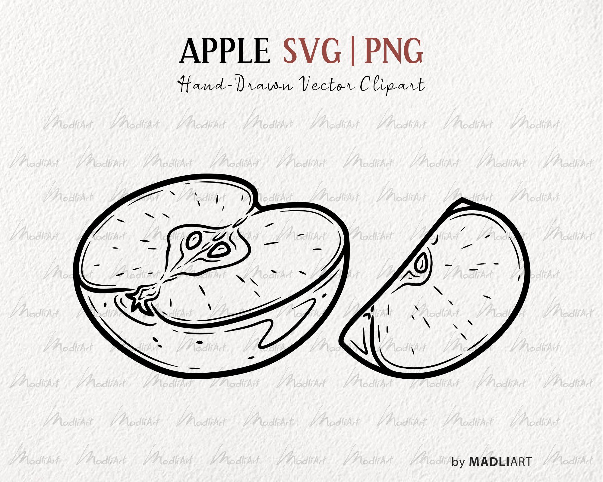 Cut Apple SVG Clipart Set. Apple Vector Line Art. Autumn Apple Fruit ...