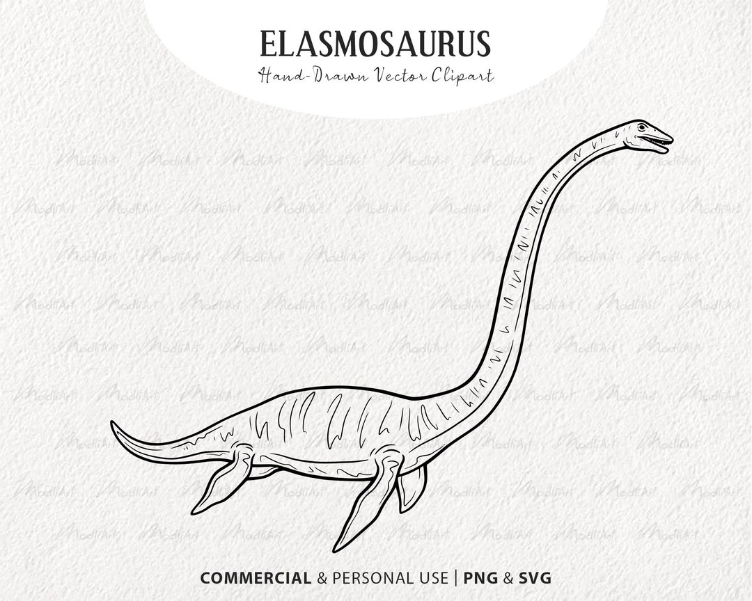 Elasmosaurus Dinosaur SVG Clipart. Dinosaur Vector Line Art ...