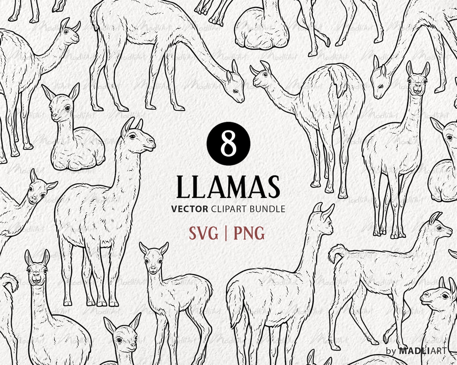 Llama SVG Clipart Bundle. Alpaca SVG Line Drawing. Llama Vector Drawing ...