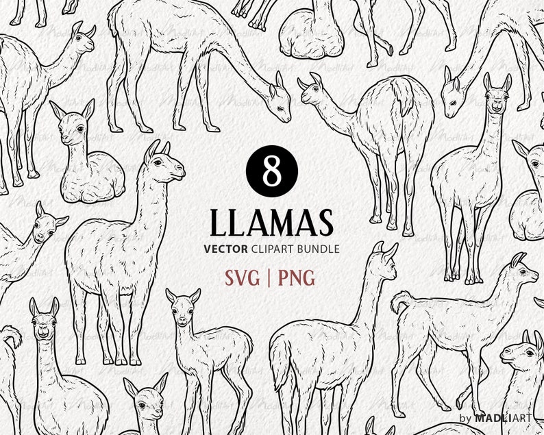 Llama SVG Clipart Bundle. Alpaca SVG Line Drawing. Llama Vector Drawing ...