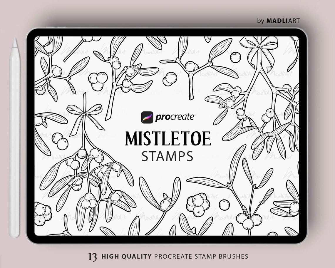 Christmas Mistletoe Procreate Stamps. Winter Leaves Tattoo - Etsy UK