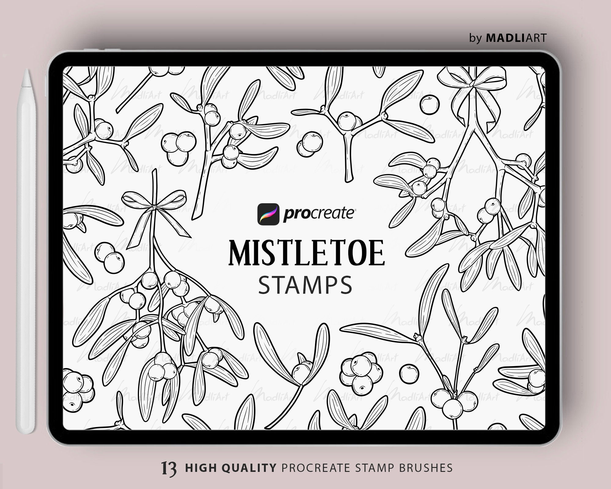 Christmas Mistletoe Procreate Stamps. Winter Leaves Tattoo - Etsy UK