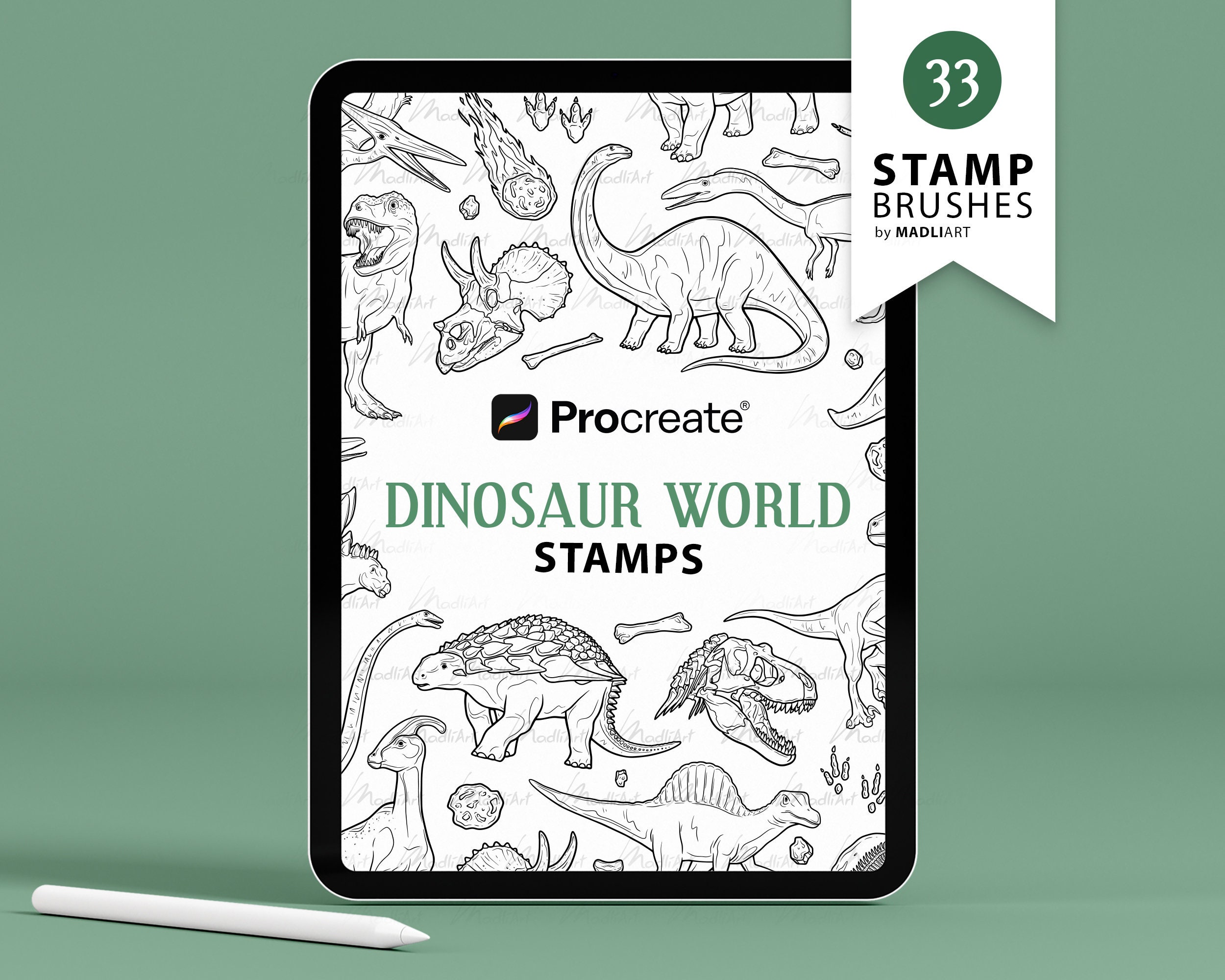 33 Procreate Dinosaur Stamp. Dinosaur Tattoo Design. Jurassic Dino Line ...