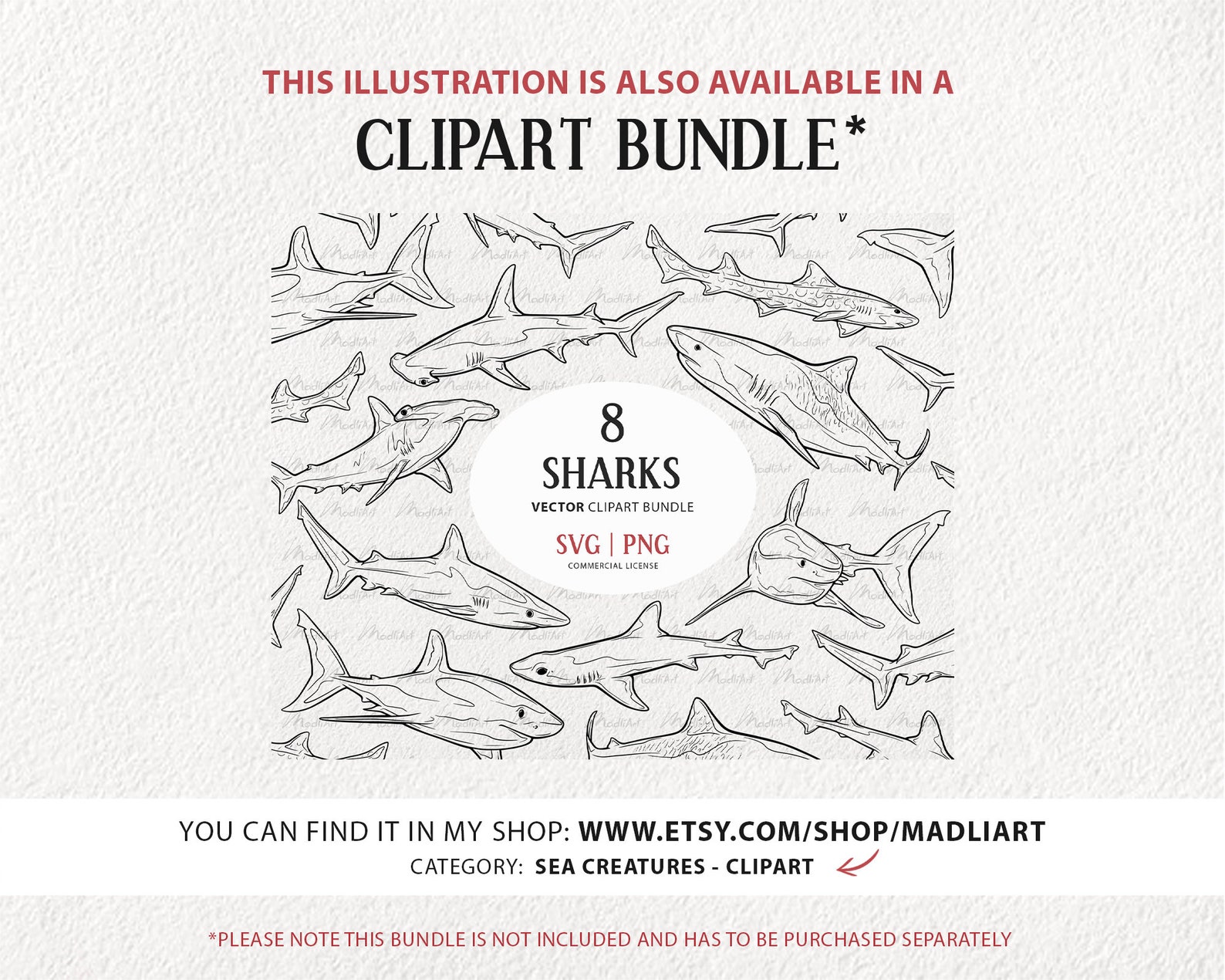 Tiger Shark Vector Clipart. Hand-drawn Shark Line Drawing. Ocean ...