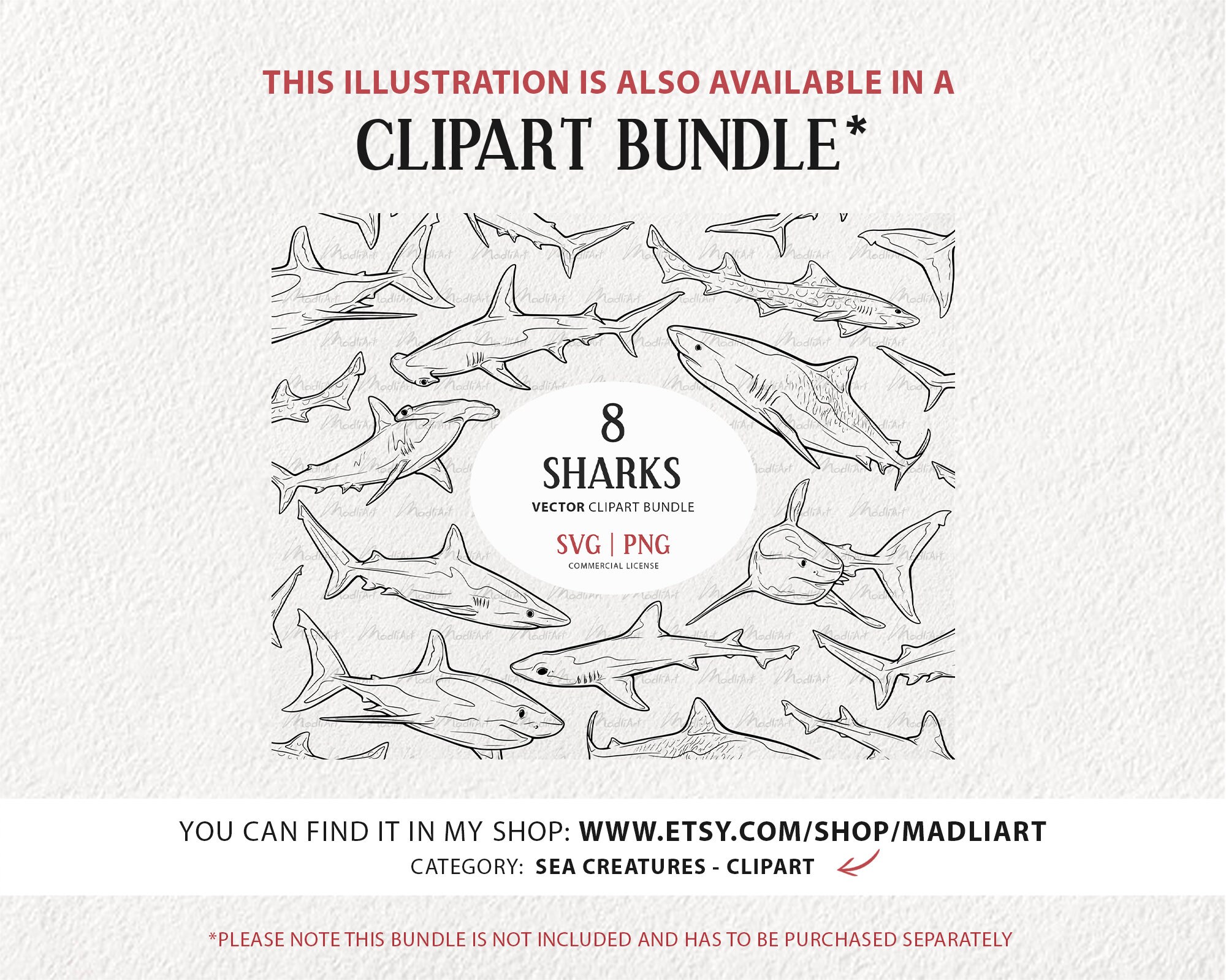 Tiger Shark Vector Clipart. Hand-drawn Shark Line Drawing. Ocean ...