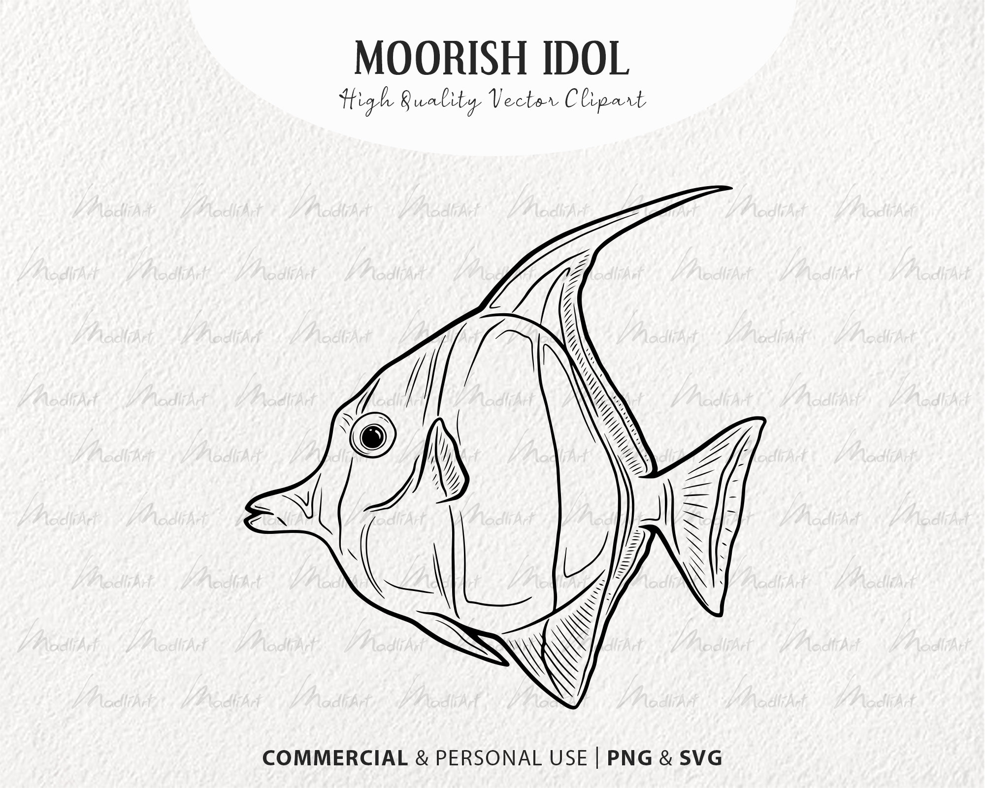 Moorish Idol Vector Clipart. Coral Reef Fish SVG Drawing. Ocean Fish ...