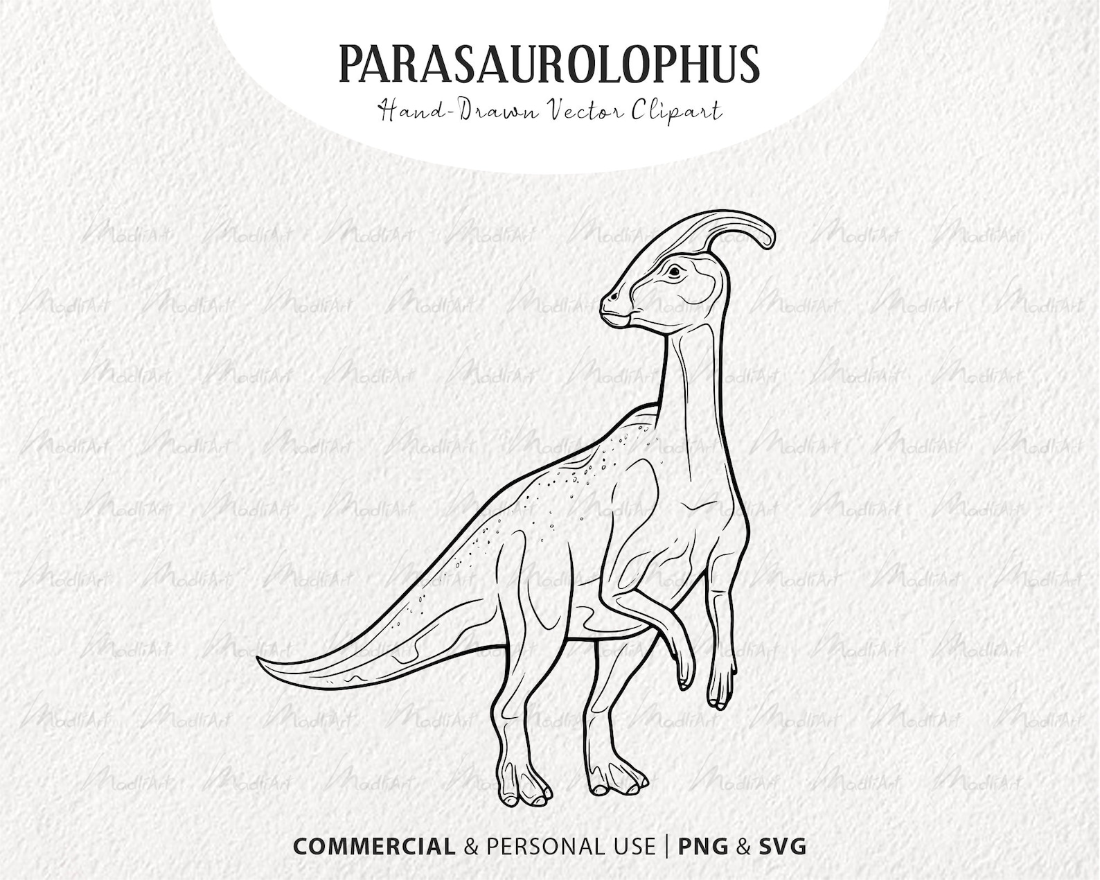 Parasaurolophus Dinosaur SVG Clipart. Dinosaur Vector Line Art ...