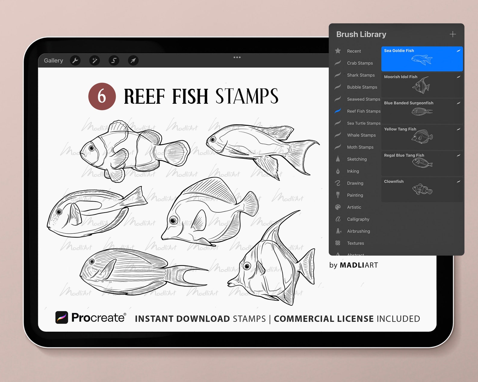 6 Procreate Coral Reef Fish Stamps. Tropical Fish Tattoo Design. Ocean ...