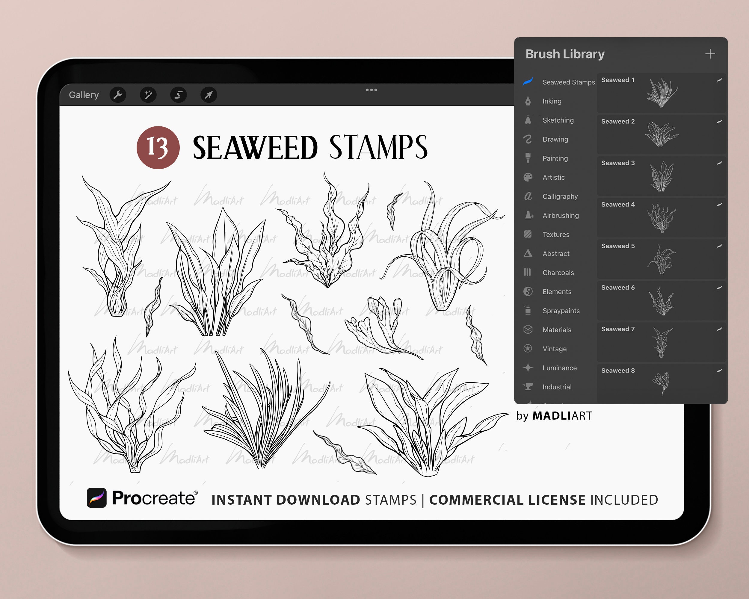 13 Procreate Seaweed Stamps. Ocean Plant Tattoo Design. Underwater Art ...