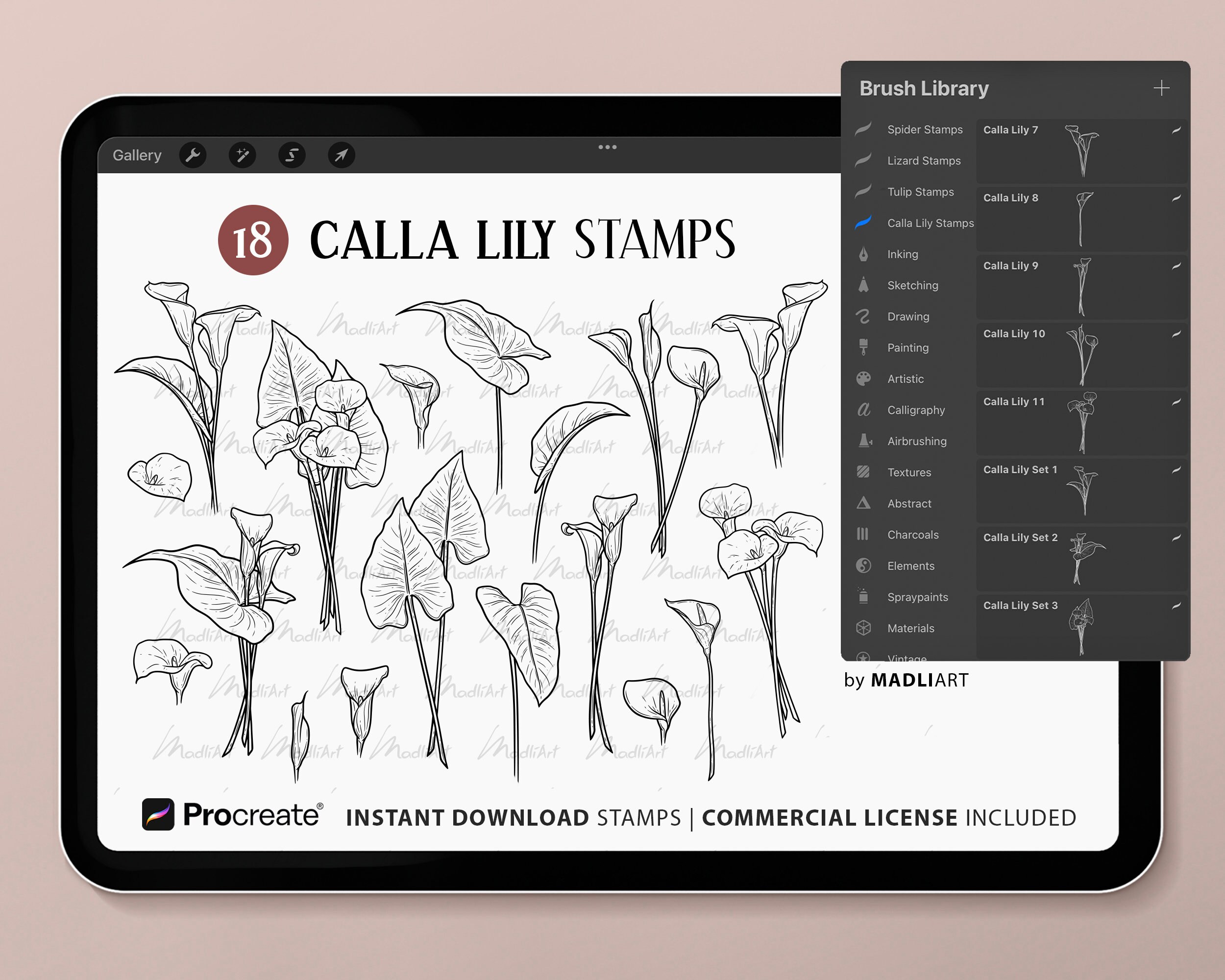 18 Calla Lily Procreate Stamps. Spring Flower Tattoo Design. Wildflower ...