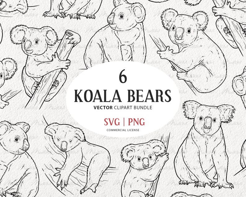 Koala Bear Vector Clipart Bundle. Cute Koala Outline - Etsy