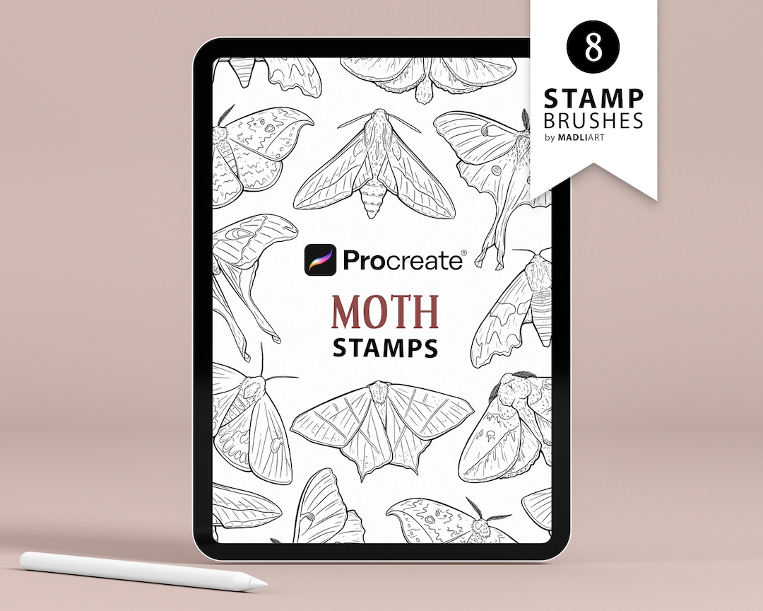 8 Procreate Moth Stamps. Celestial Moths Tattoo Designs. Magical Butterfly Line Brushes. Boho ...