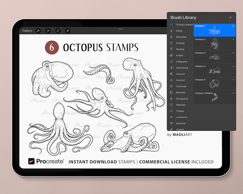 6 Procreate Octopus Stamps. Octopus Tattoo Design. Ocean - Etsy
