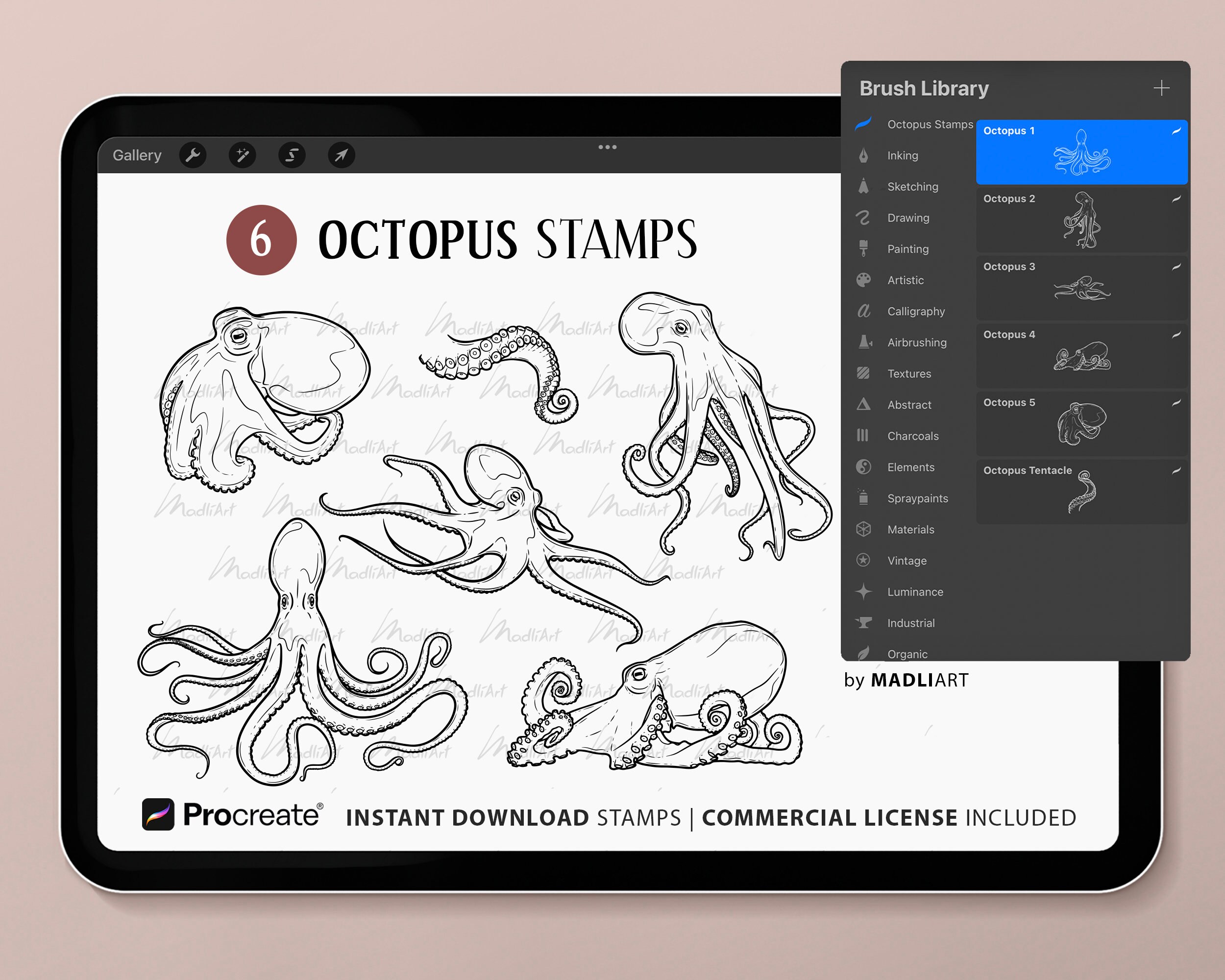 6 Procreate Octopus Stamps. Octopus Tattoo Design. Ocean - Etsy